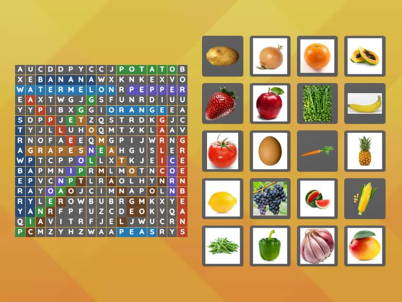 FRUITS AND VEGETABLES - Wordsearch
