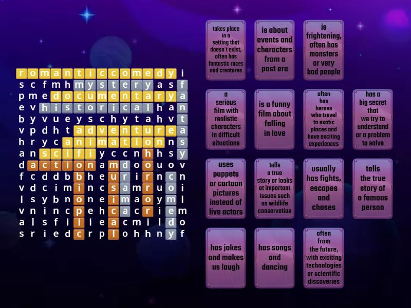 movie genres - Wordsearch