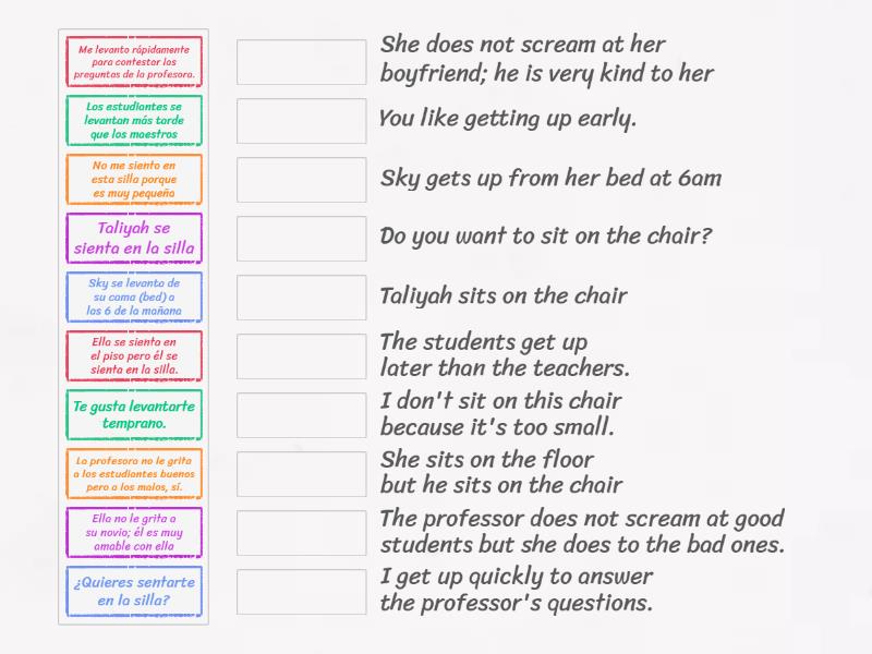 Somos 1 Unit 6 ¡Siéntate! - Match up