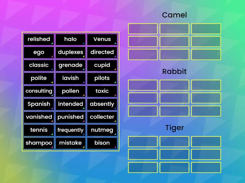 70. Mixed Syllable Division Rabbit, Tiger, Camel - Group sort
