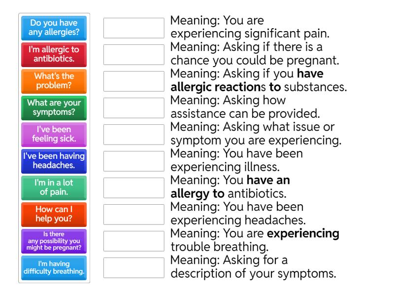 Unit 7C At the doctor´s Getting general info - Match up
