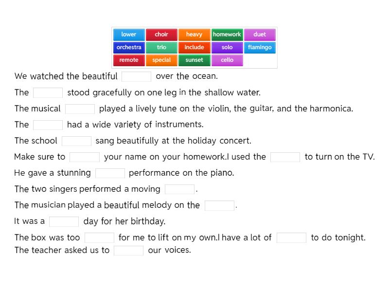 Spelling words - Sentences - Complete the sentence