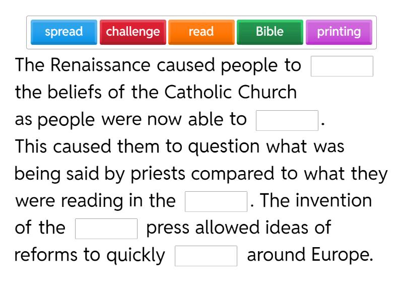 Reformation Quiz - Complete the sentence