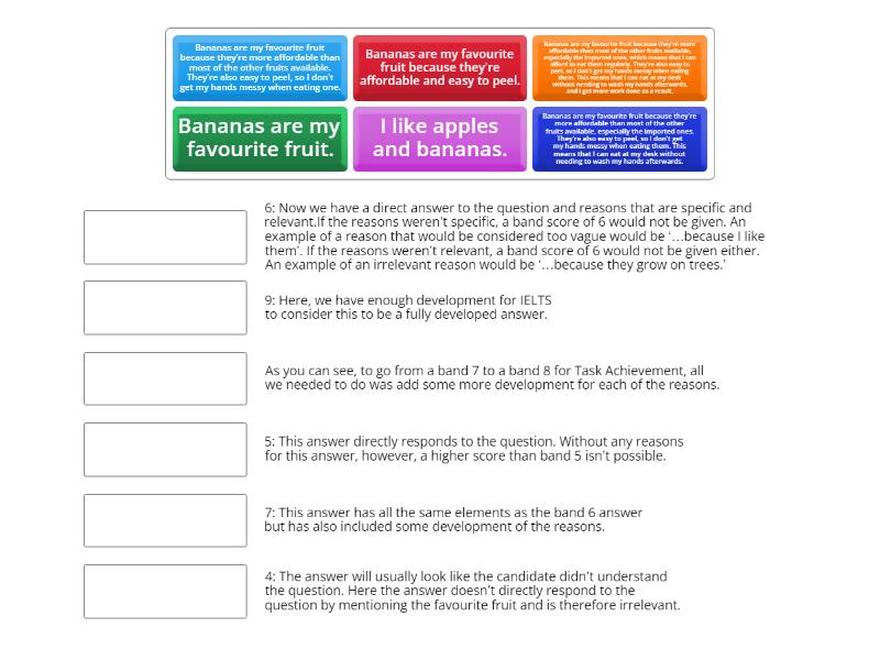 What is your favorite fruit? IELTS Task 2 Response by Band - Match up