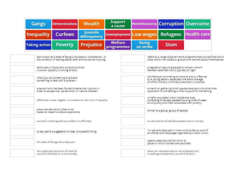 Social issues vocabulary - Match up