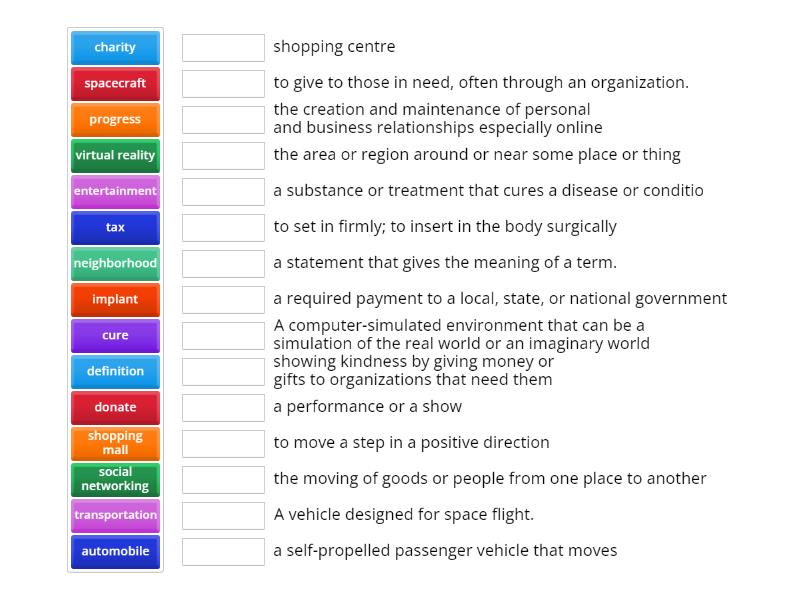 Unit 9 Vocabulary - Interchange Level 2 - Match up