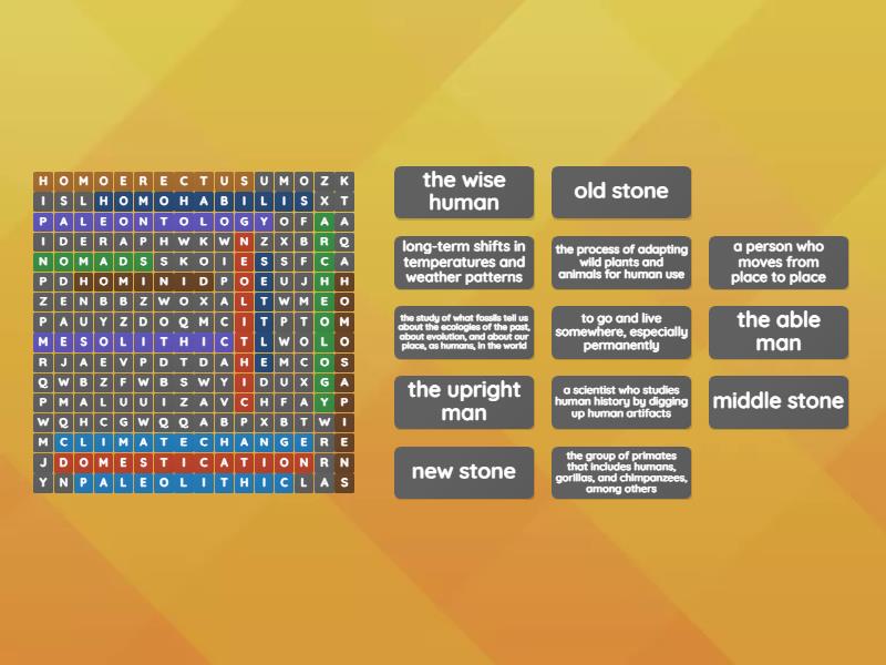 Prehistory Vocabulary - Wordsearch