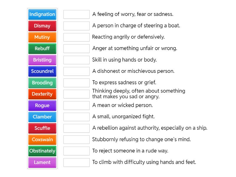 Treasure Island - Chapter 6 - 12 Vocabulary Words - Match up