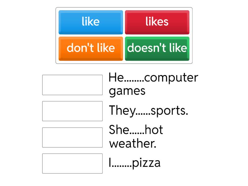 Like/likes, don't like/doesn't like - Match up