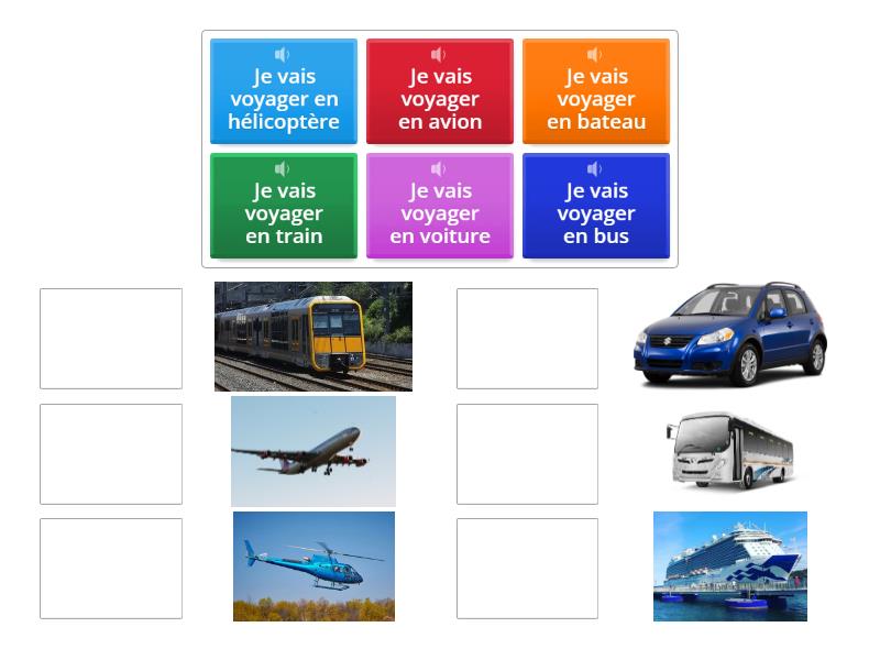 Je vais voyager ... + transport - Match up