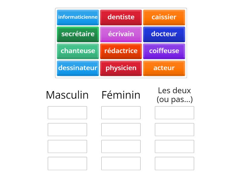 Le masculin et le féminin des professions - Group sort