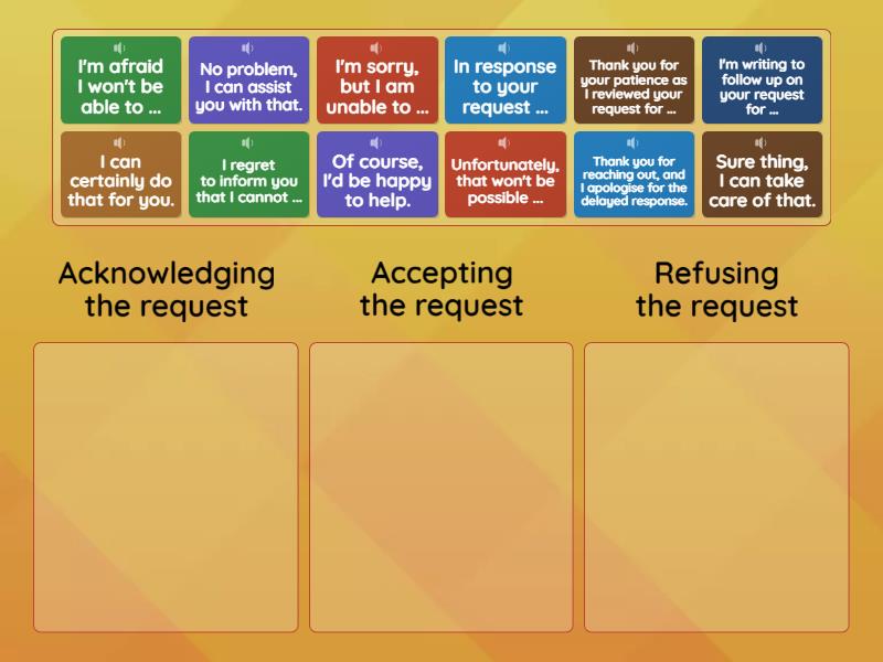 Acknowledging, accepting, refusing a request (Emails) (2) - Ordenar por ...