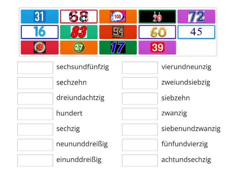 Die Zahlen 0-100 - Match up