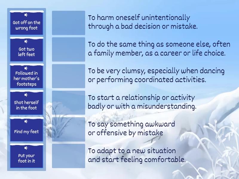 Phrases that include "feet" - Match up