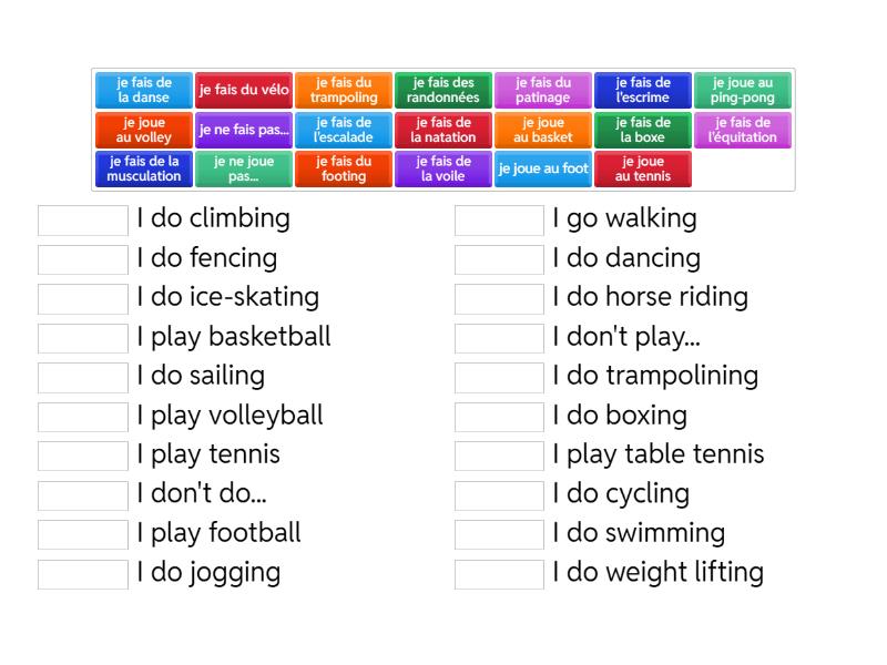 Les Sports (Jouer et Faire) - Match up