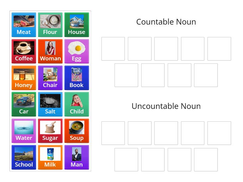 Countable and Uncountable Nouns Sorting Activity - Group sort