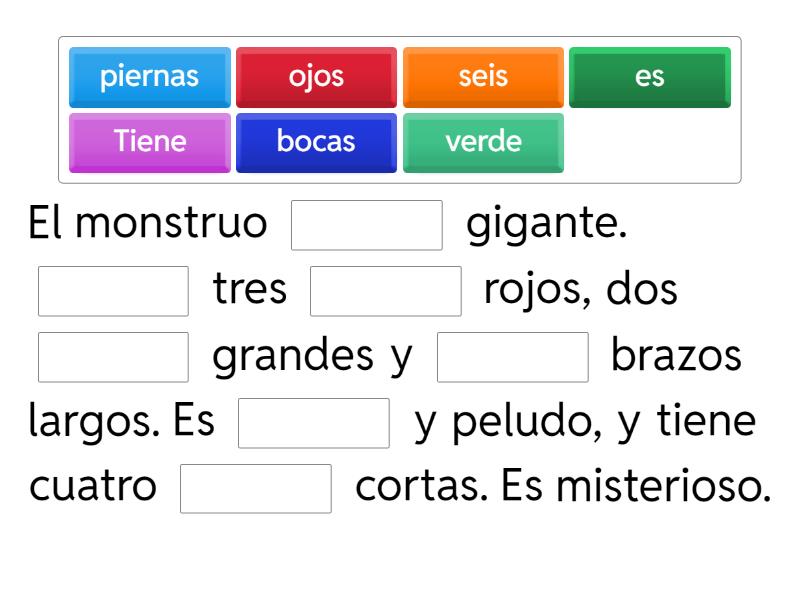 Year 3 - El monstruo - Body parts - Completar la frase