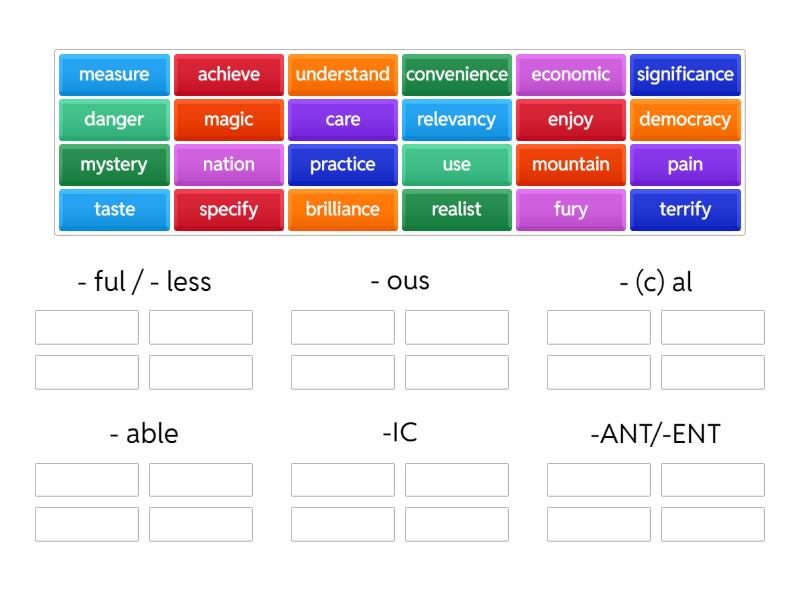 Adjective suffixes Harmonize U3 - Group sort