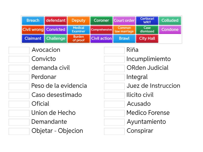 legal glossary part 2 - Une las parejas