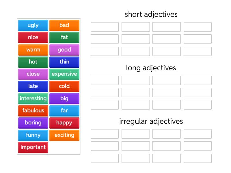 Sorting game: short - long - irregular adjectives - Group sort