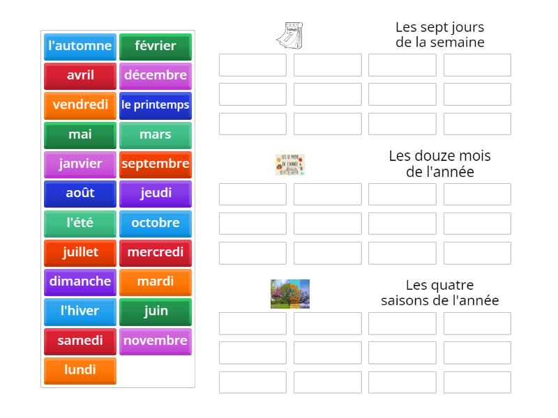 Les jours - les mois - les saisons - Group sort