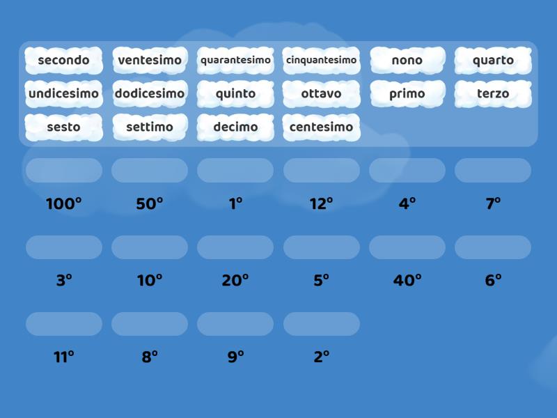 Numeri ordinali e cardinali - Match up