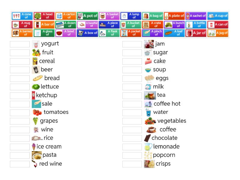 Food quantities and containers marzo 25 - Une las parejas