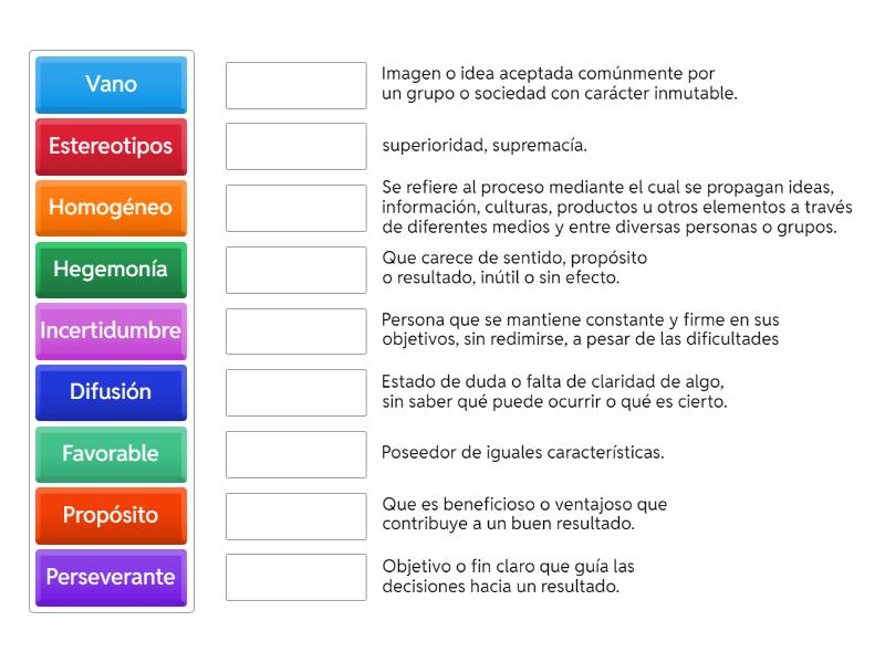 Vocabulario Segundo medio - Match up
