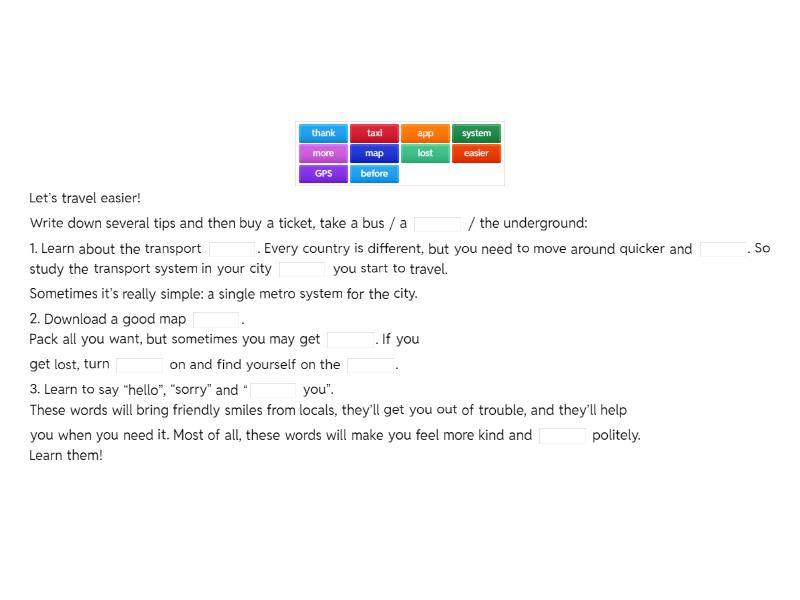 Top Tips for Travel - Complete the sentence