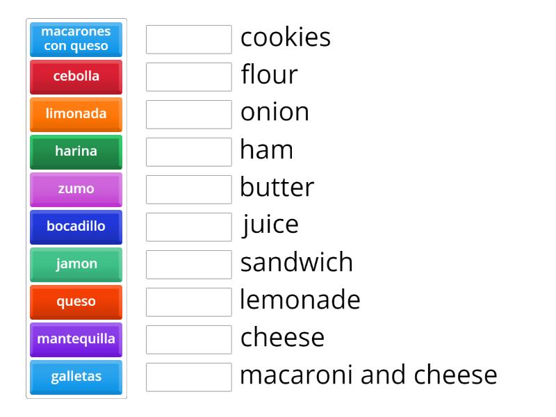 Spanish food words - Match up