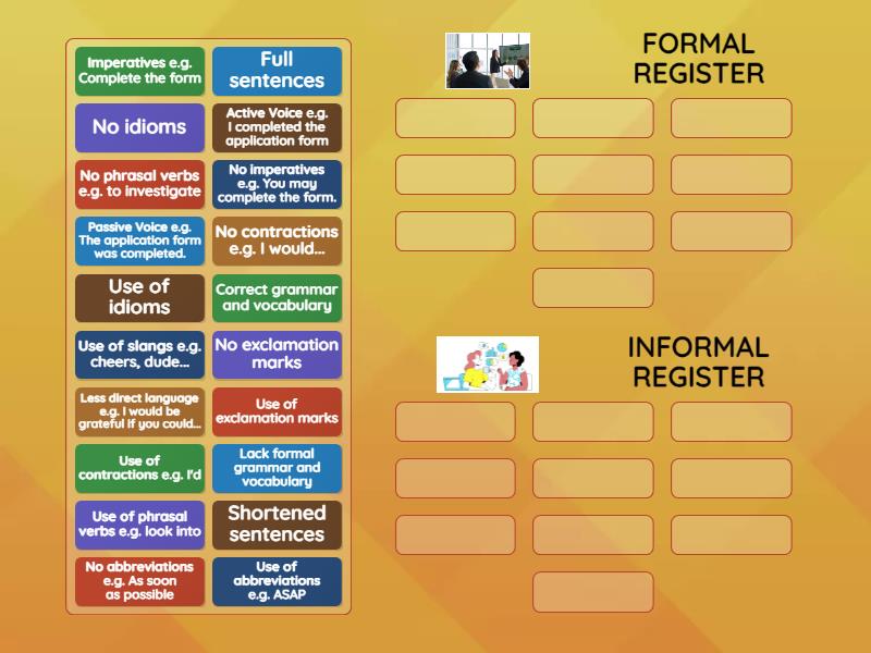 Formal Register Vs. Informal Register - Group sort
