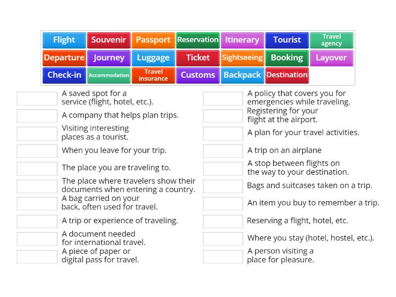 Travel Vocabulary - Match up