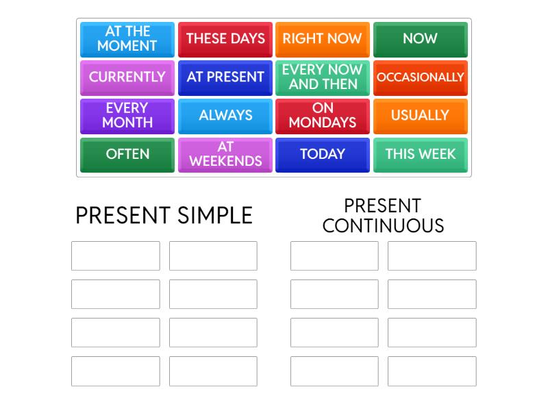 ACPB-B07-TIME EXPRESSIONS PRESENT SIMPLE OR PRESENT CONTINUOUS - Group sort