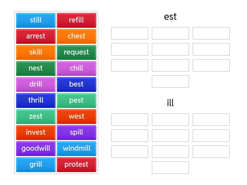 est and ill word family - Group sort