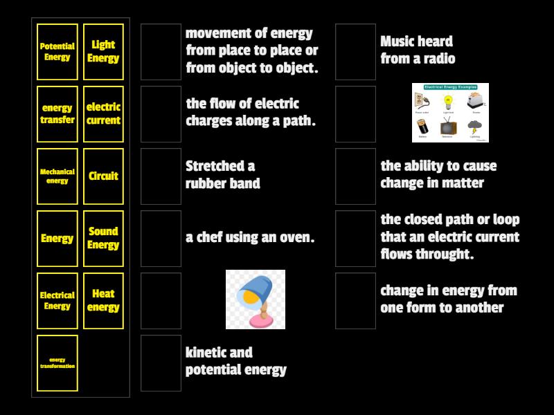ENERGY TRANSFER AND TRANSFORMATION - Match up