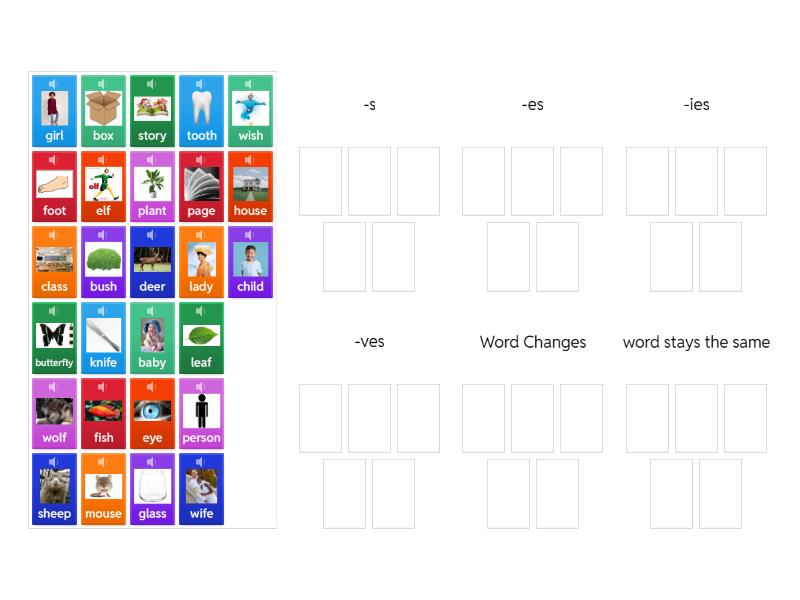 Spelling - word endings - Plural Nouns - Group sort