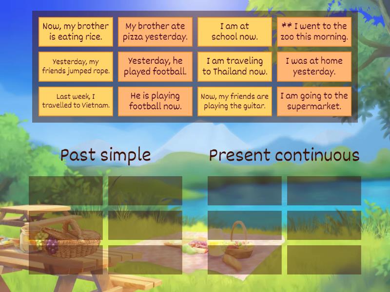 Past simple - Present continuous - Group sort