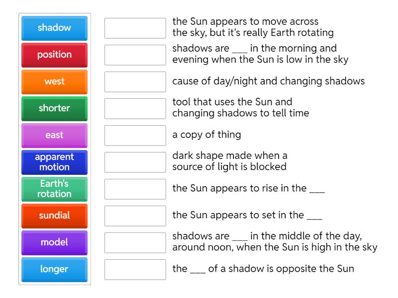 Shadows and the Sun - Match up