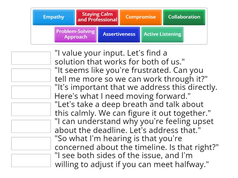 Conflict resolution tactics and matching phrases - Match up