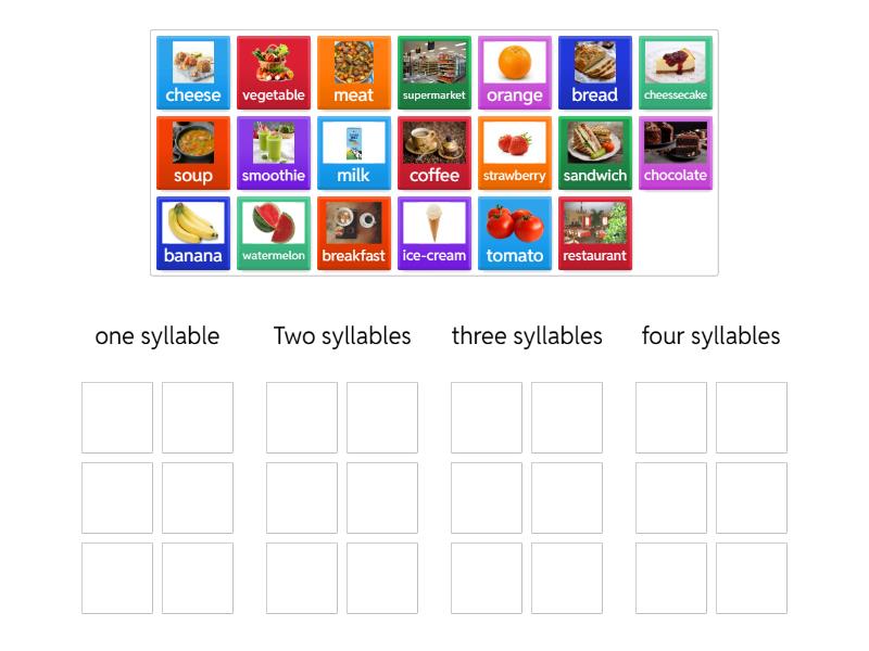 Clap and count the syllables in these words - Ordenar por grupo