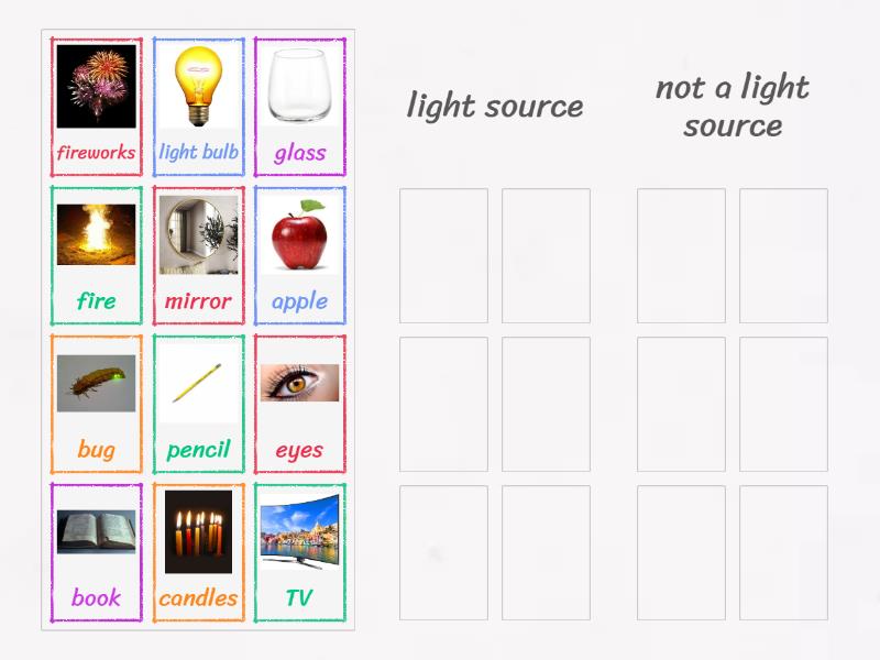 light sources and non-light sources - Group sort