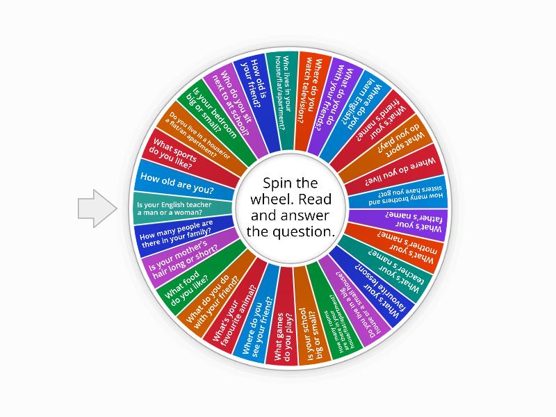 Cambridge Starters Speaking Questions - Spin the wheel