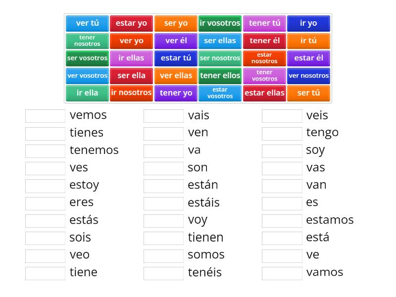 Yo sé conjugar 5 verbos irregulares en presente de indicativo - Match up