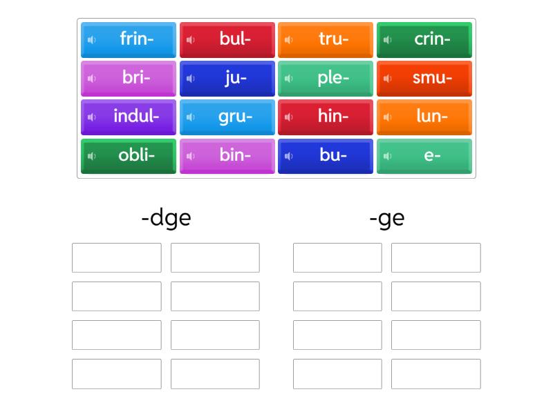 dge or ge - Word Sort - Group sort