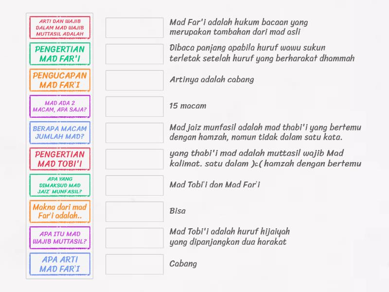 MEMAHAMI HUKUM BACAAN MAD TOBI'I DAN FAR'I - Match up MEMAHAMI HUKUM BACAAN MAD TOBI'I DAN FAR'I - Match up