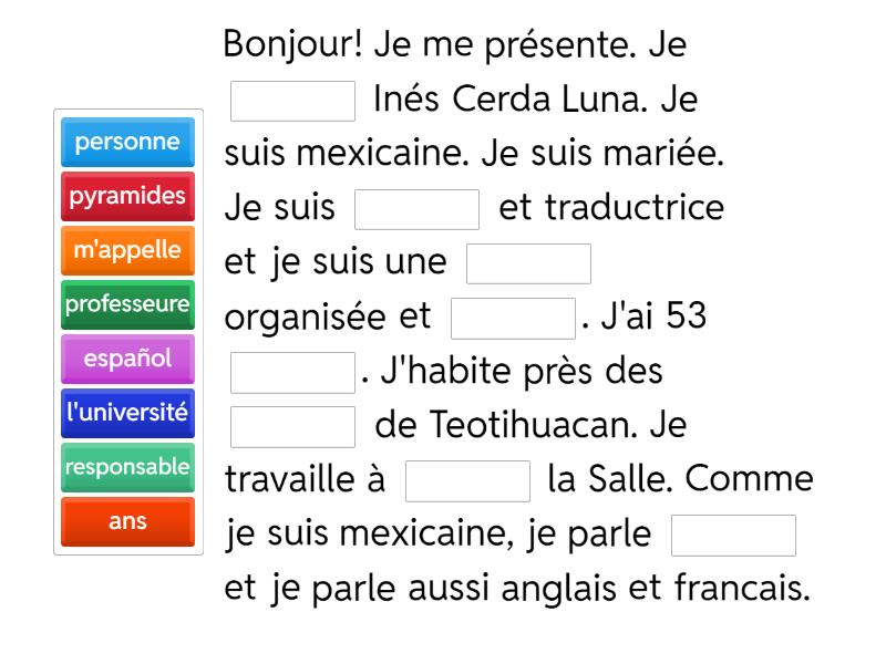 Se présenter - Complete the sentence