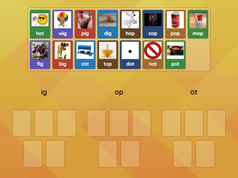 Rhyming words sort (ig, op, ot word families) - Group sort