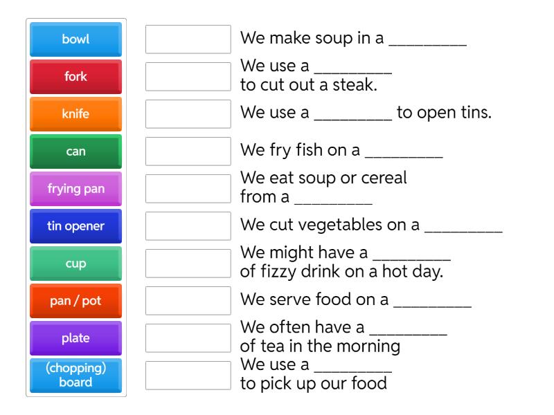 Kitchen equipment - sentences - Match up