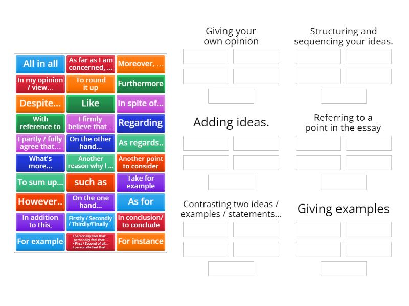 Essay writing: Linking words- FCE B2 - Group sort