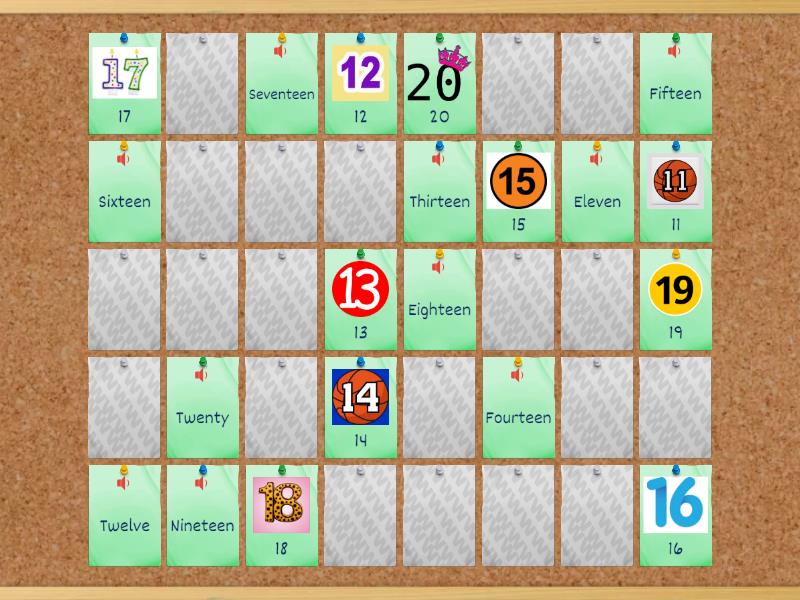 Numbers memory 1-20 (with audio) - Matching pairs